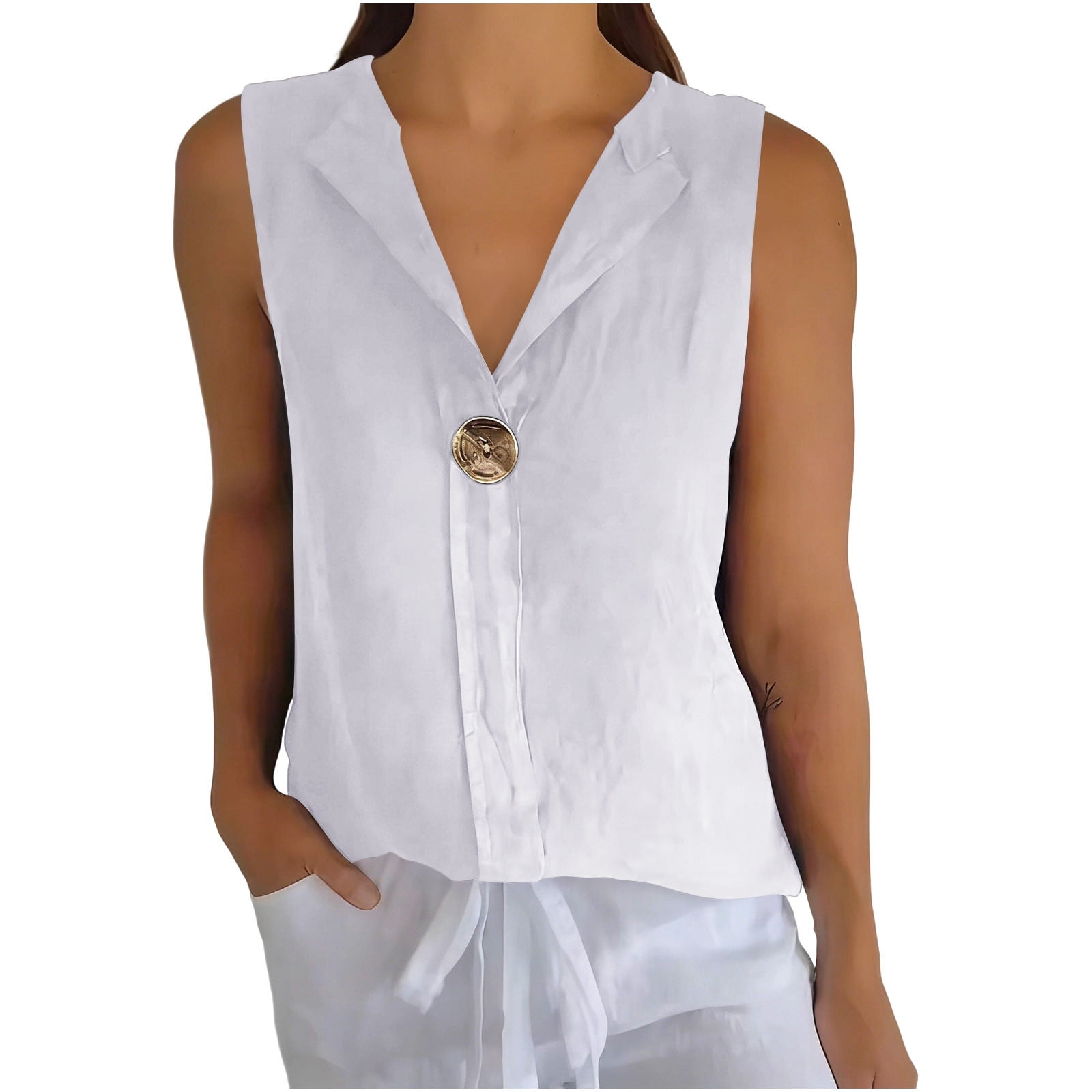 CHUMUD Womens Tank Tops Sleeveless V Neck Top Loose Fitted Casual ...