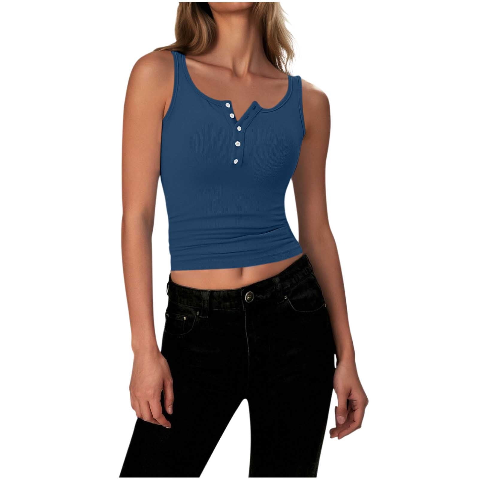 CHUMUD Womens Tank Tops Square Neck Sleeveless Button Down Top Ribbed ...