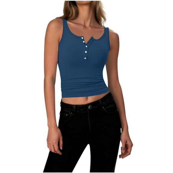 CHUMUD Womens Tank Tops Square Neck Sleeveless Button Down Top Ribbed ...