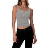 CHUMUD Womens Tank Tops Square Neck Sleeveless Button Down Top Ribbed ...