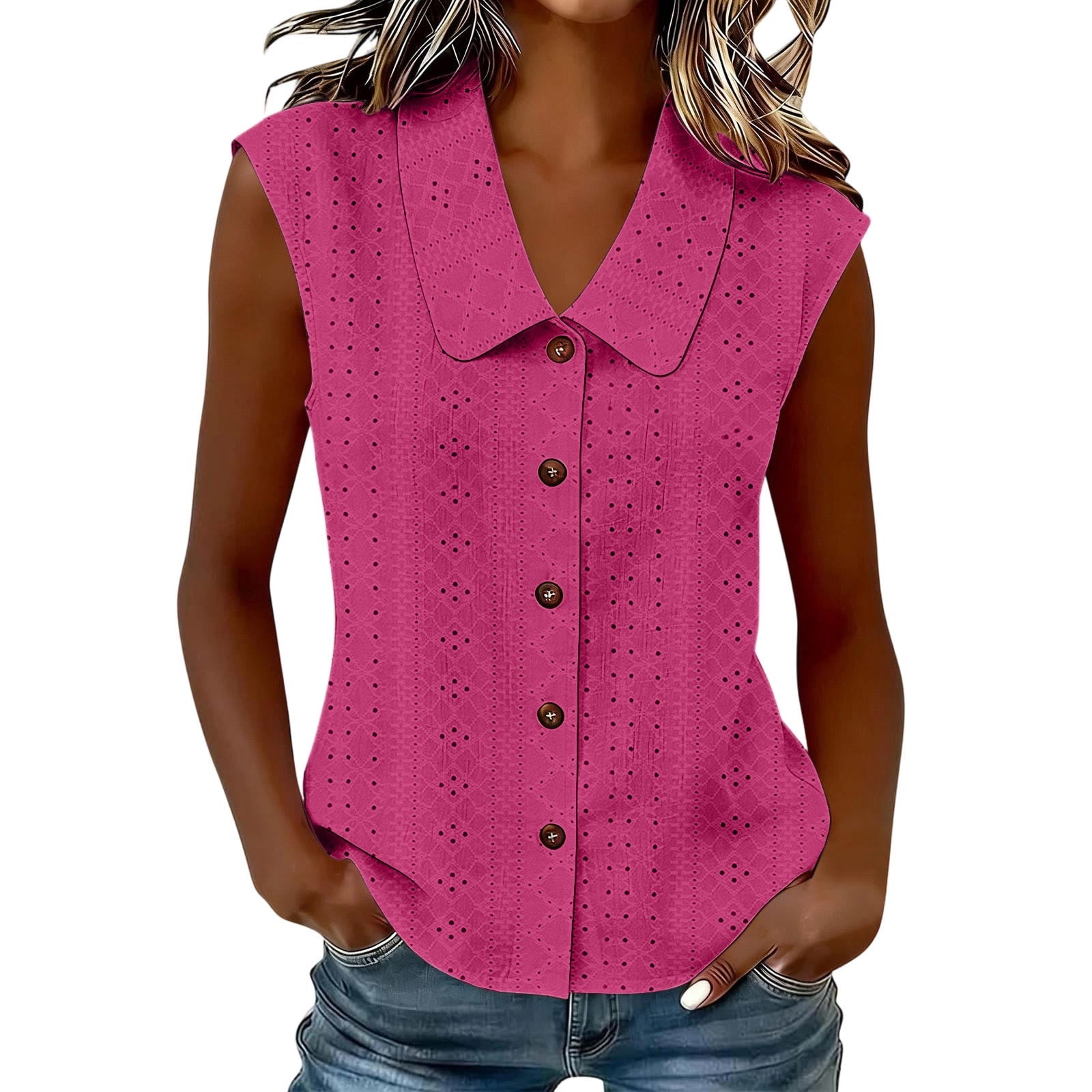 CHUMUD Womens Tank Tops Summer Casual Loose Fit Top Peter Pan Collar ...