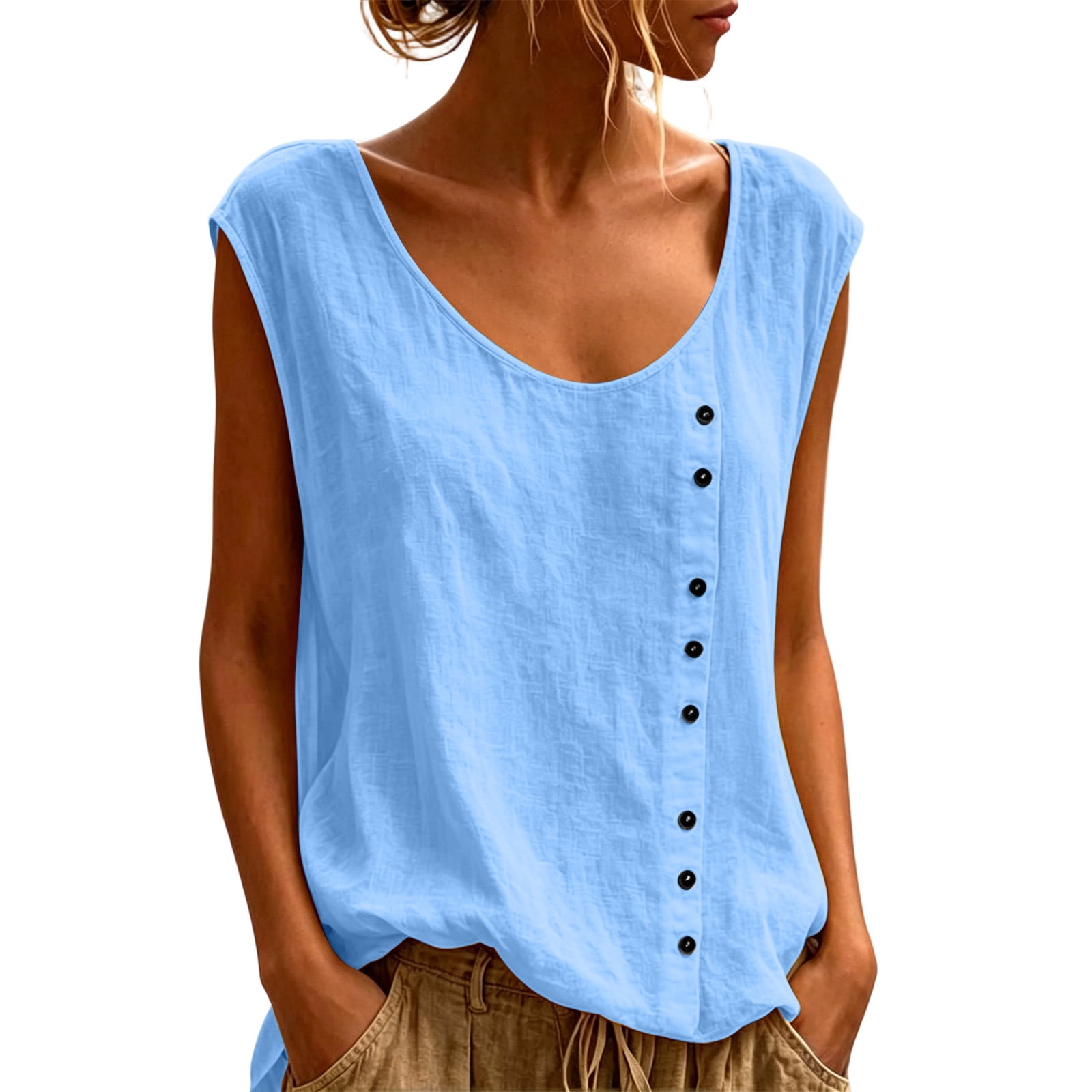 CHUMUD Womens Tank Tops Summer Casual Loose Fit Top Side Button Detail ...