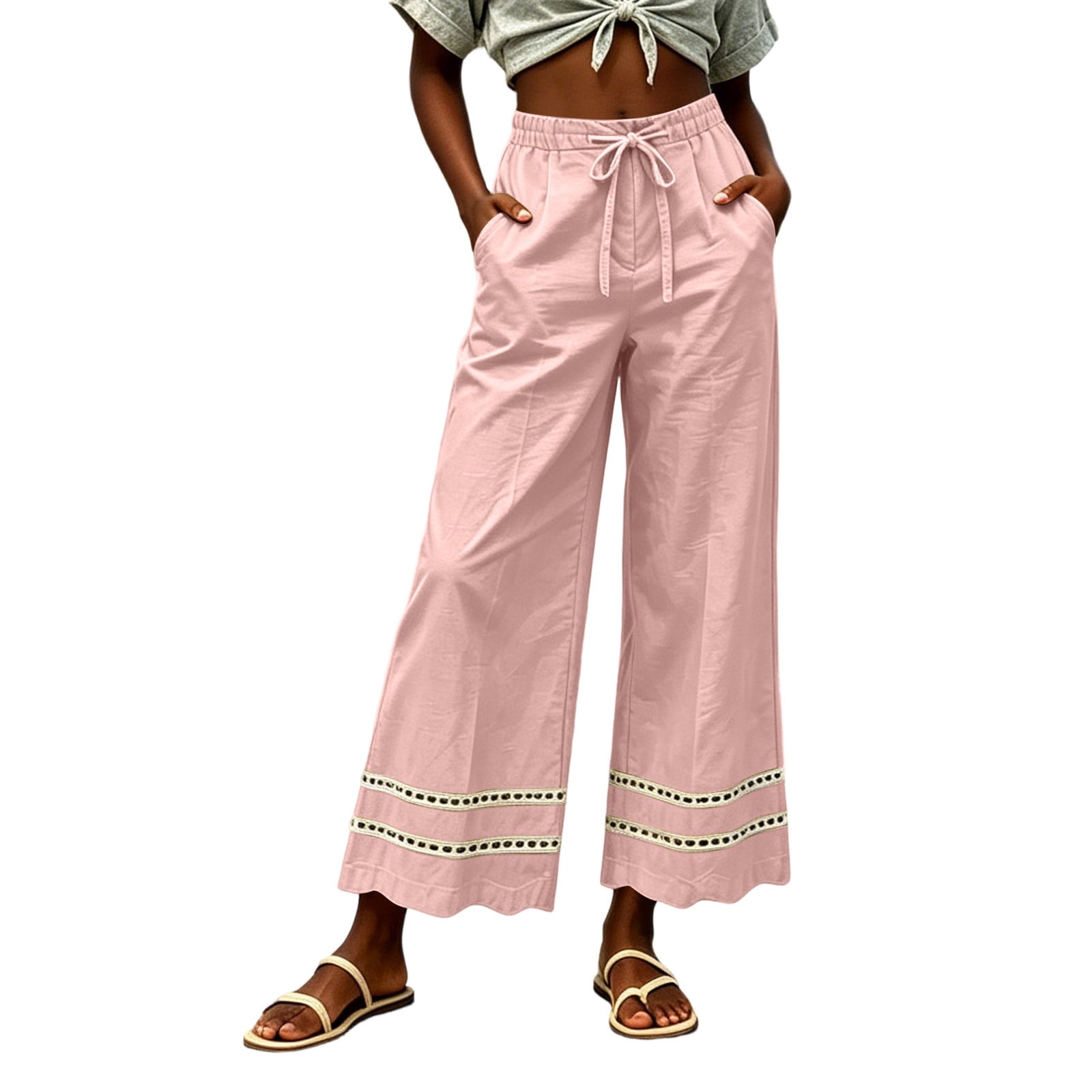 CHUMUD Womens Wide-Leg Pants Cotton-Blend High-Waisted Pants, Casual ...