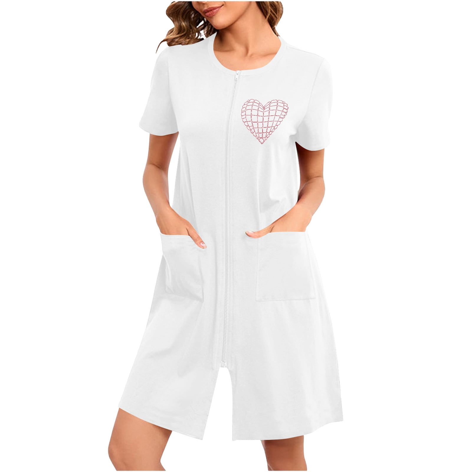 CHUMUD Zip Up Robes for Women Short Sleeves Zipper House Coat Short ...
