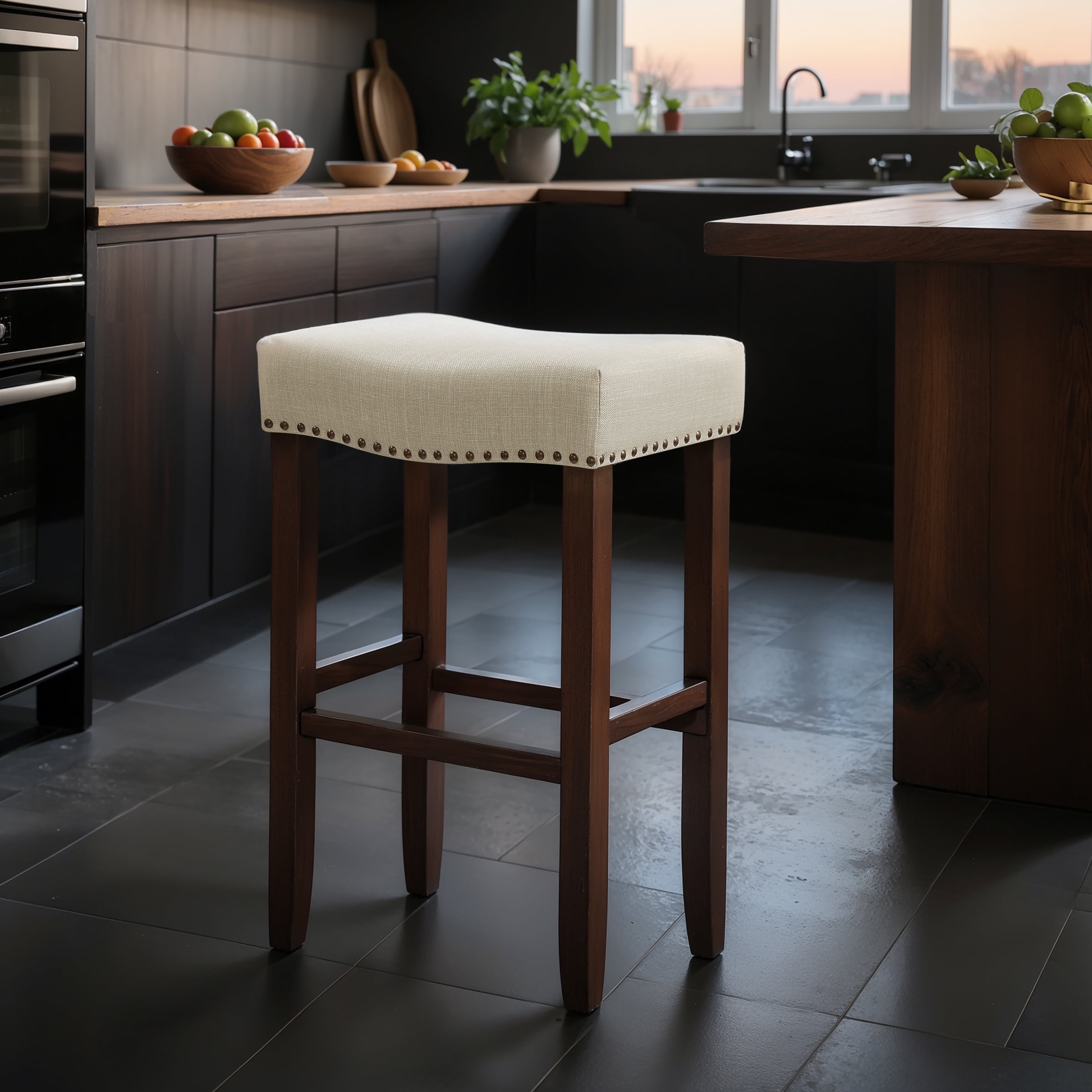 CHUN YI 24" Backless Counter Height Bar Stools, Upholstered Saddle Seat ...