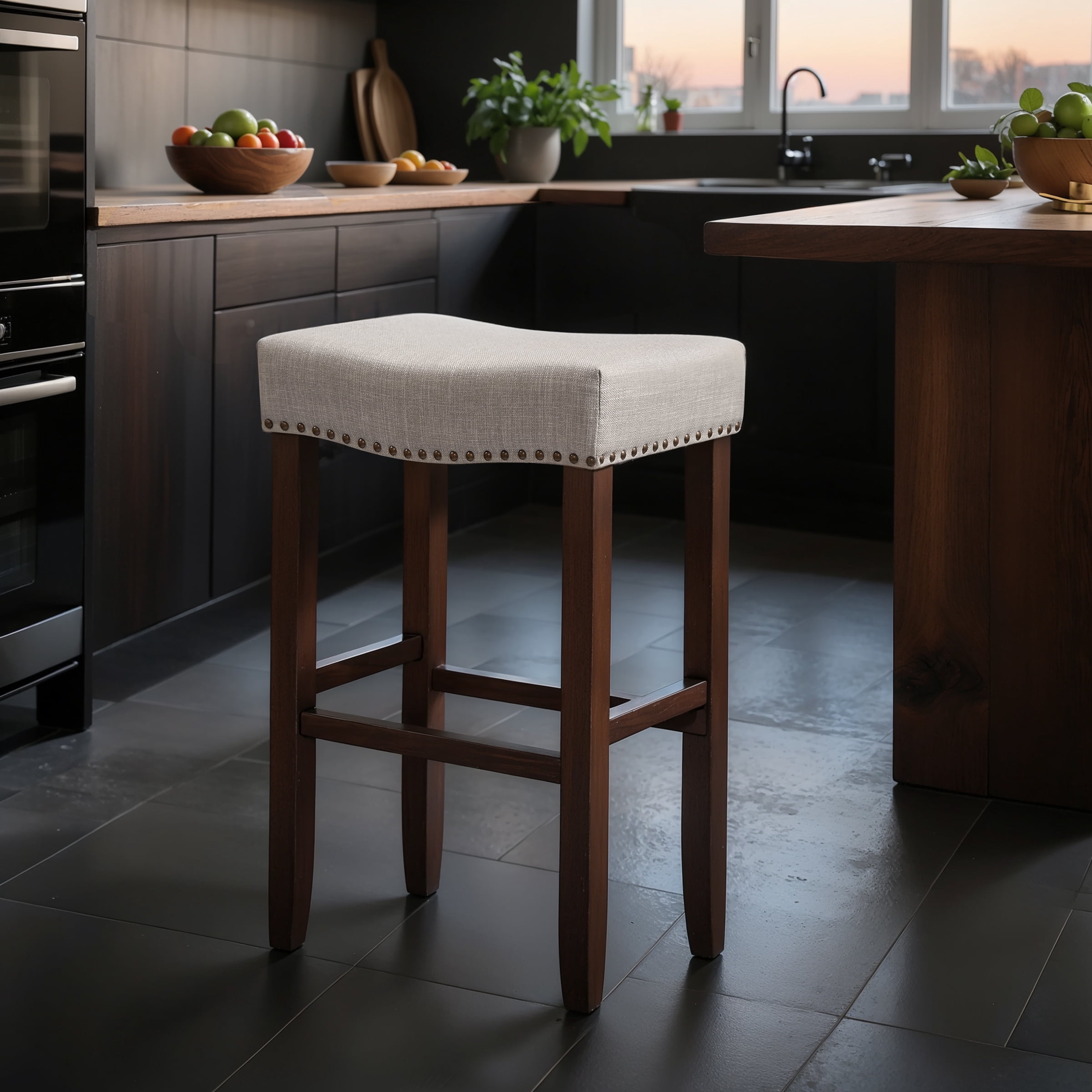 CHUN YI 29" Backless Bar Height Bar Stools, Upholstered Saddle Seat ...
