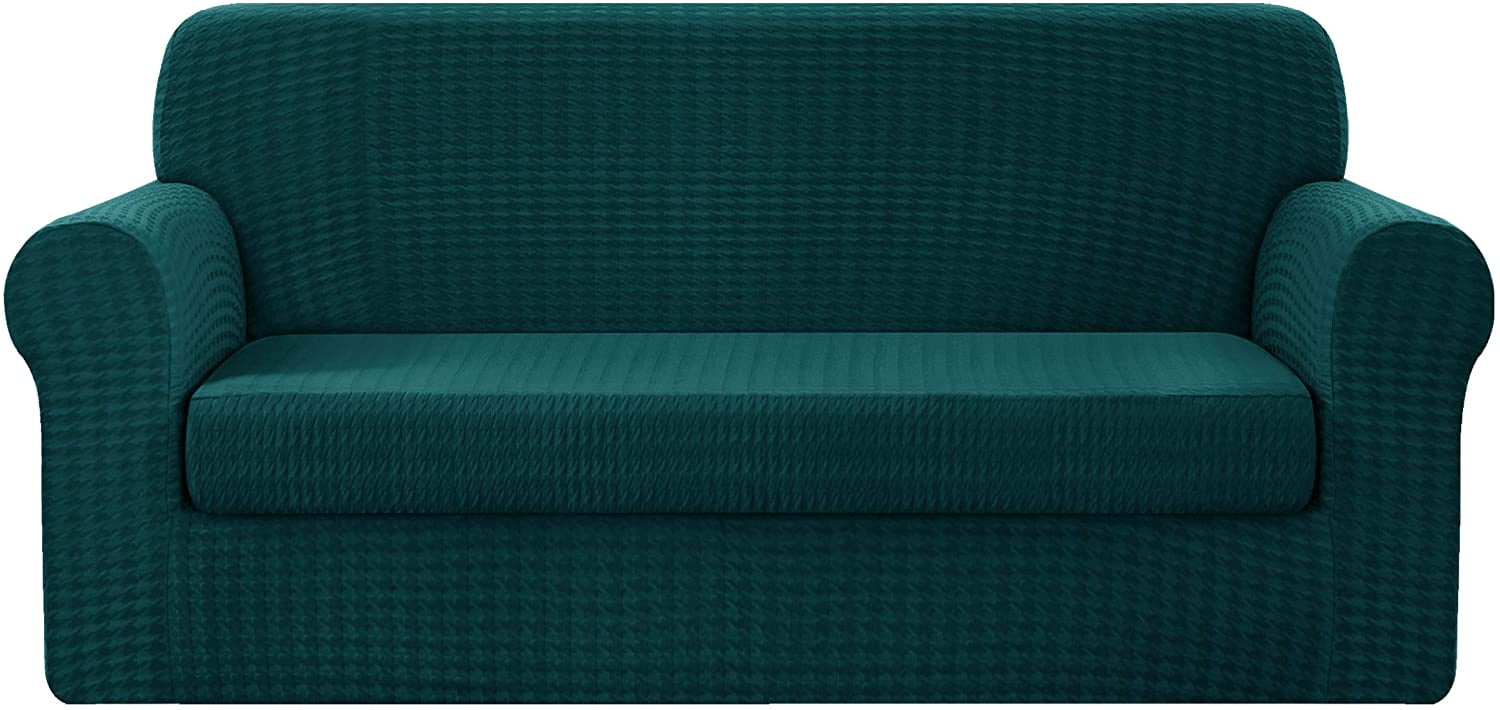 CHUN YI Stretch Houndstooth Sofa Slipcover, 2 Piece Couch Cover, Teal ...