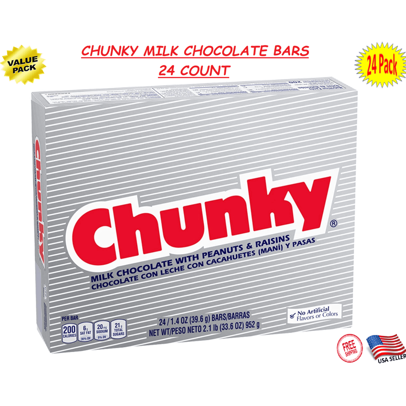 CHUNKY Milk Chocolate Candy Bars, Individually Wrapped, 1.4-Ounce (Box ...