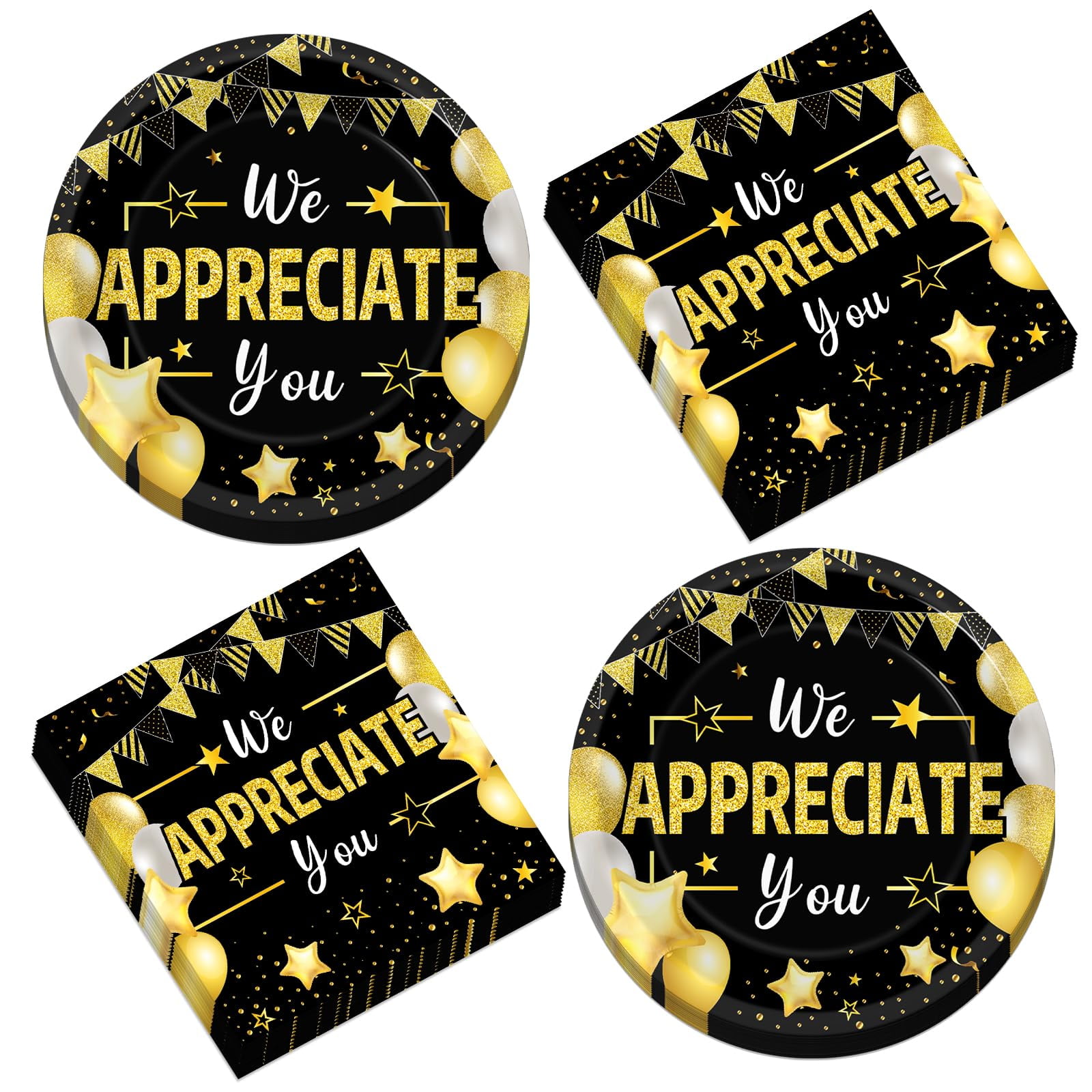 CHUNNIN 50 PCS We Appreciate You AFN1Tableware Set Gold Thank You Paper ...