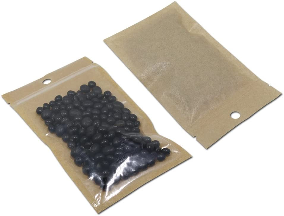 CHUNTIAN 100Pcs Clear Brown Kraft Paper Plastic for Zip Reclosable Bag ...