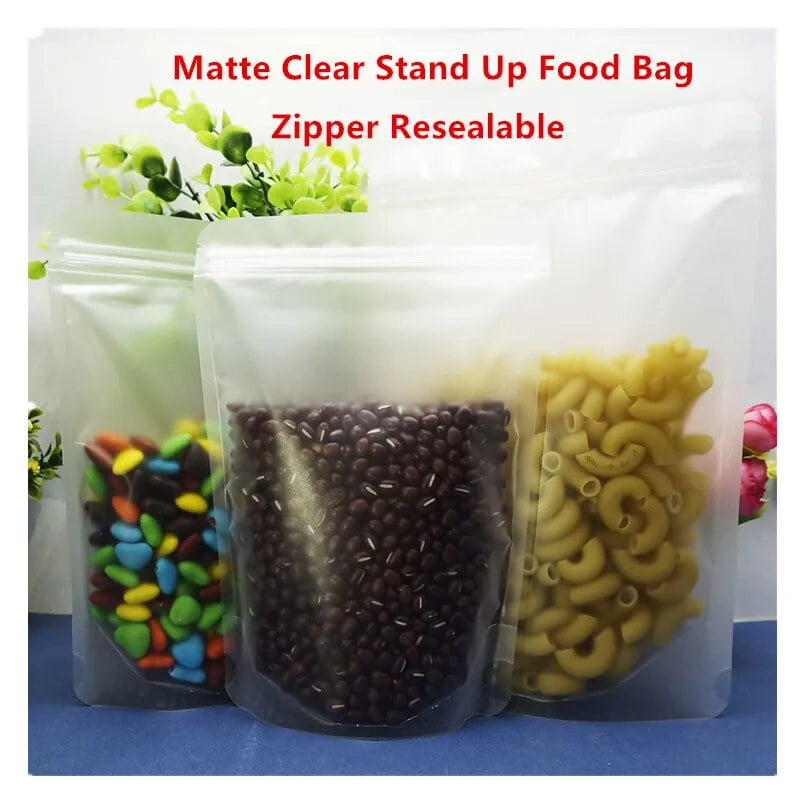 CHUNTIAN 100pcs Matte Clear Standing Up Zip Bags - Food Grade Plastic ...