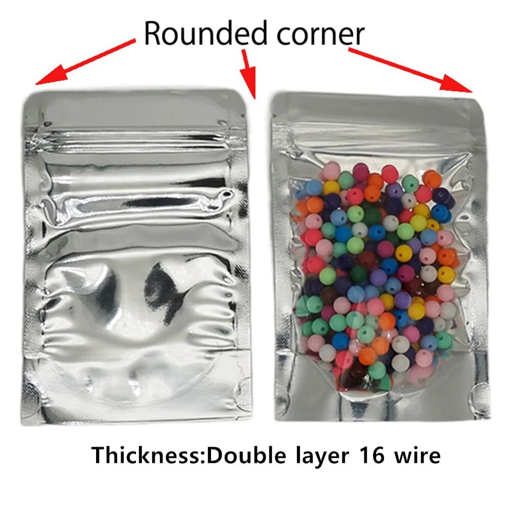 CHUNTIAN 100pcs Stand Silvery Aluminum Foil Zip Lock Bags with Clear ...