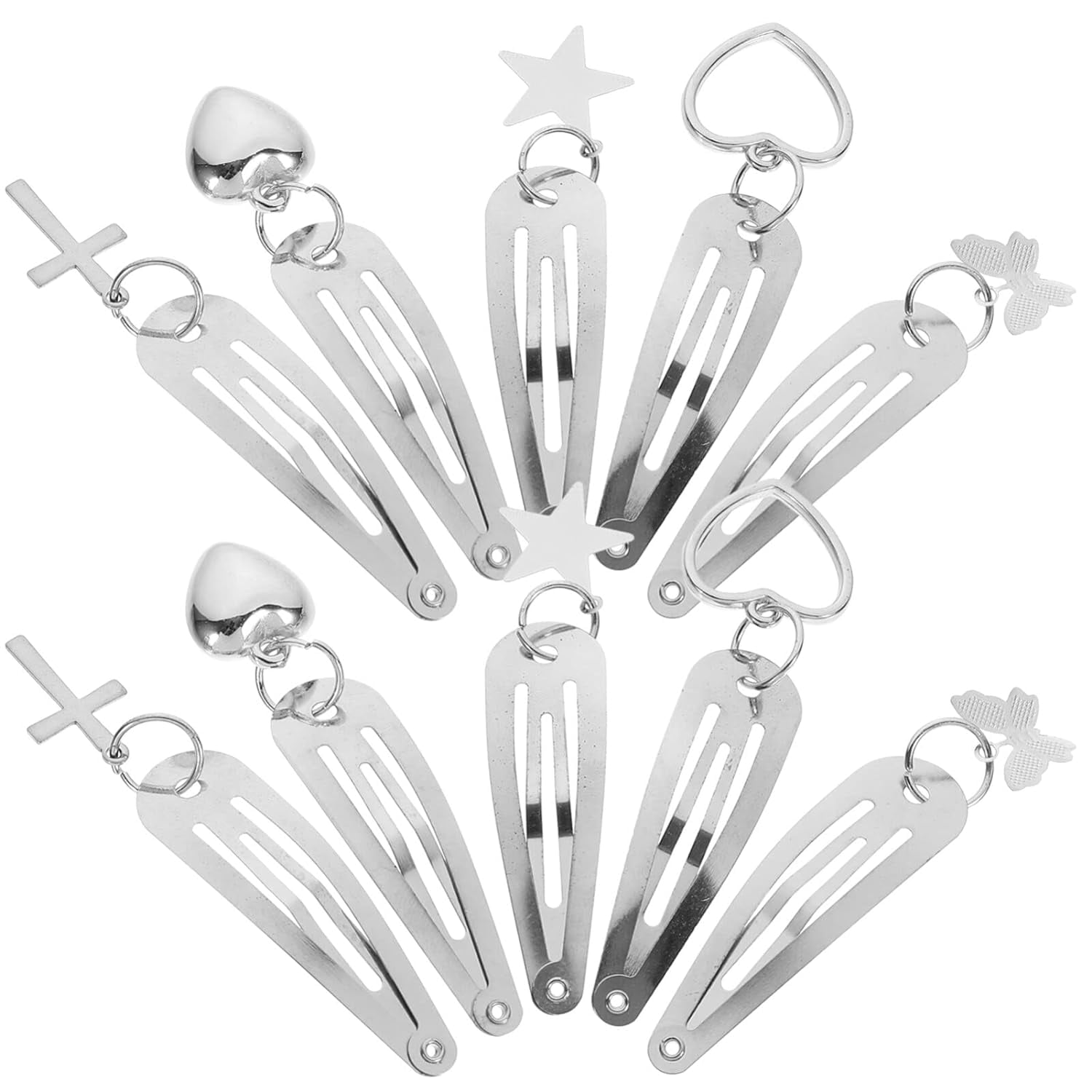 CHUNTIAN 10pcs Metal Snap Hair Clips, Punk Hairpins, Silver Heart ...