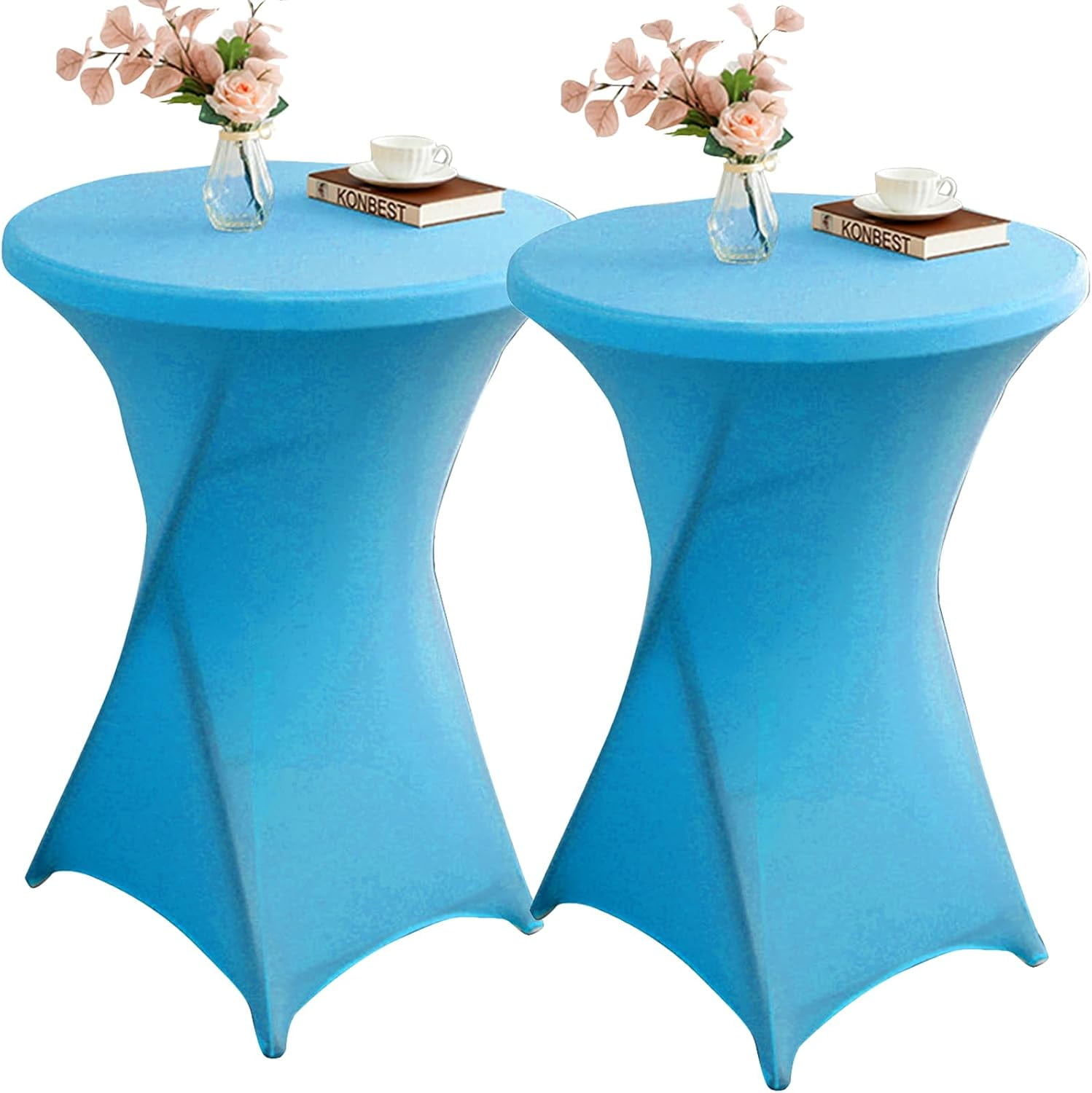 CHUNTIAN 2 Pack Stretch Spandex Round Cocktail Tablecloth 32" x 43 ...