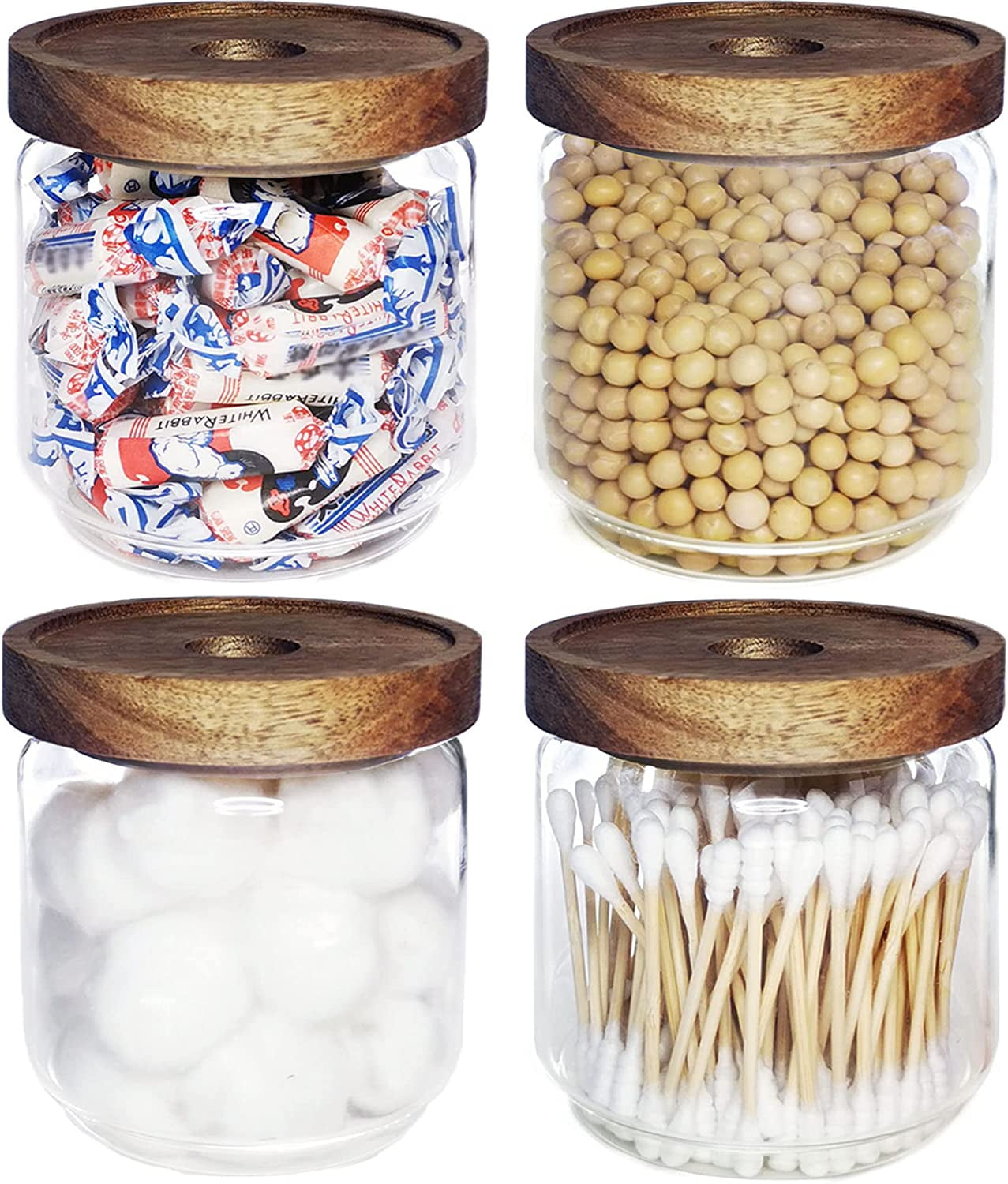 CHUNTIAN 2 Pcs 10 oz Glass Cotton Swabs Holder with Wood Lids, Bathroom ...