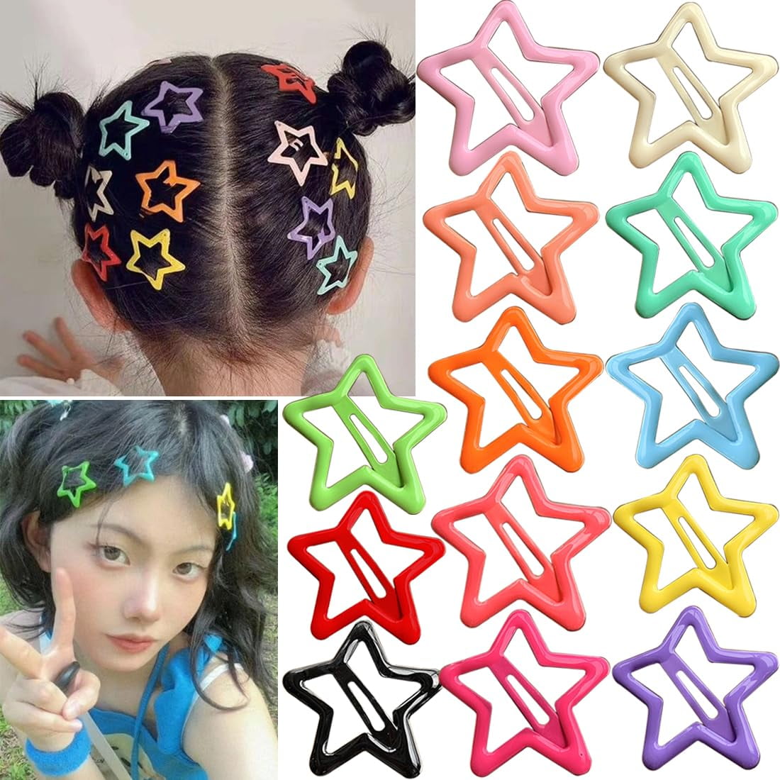 CHUNTIAN 20 PCS 1.22" Star Hair Clips Snap Star Hair Accessories Non ...