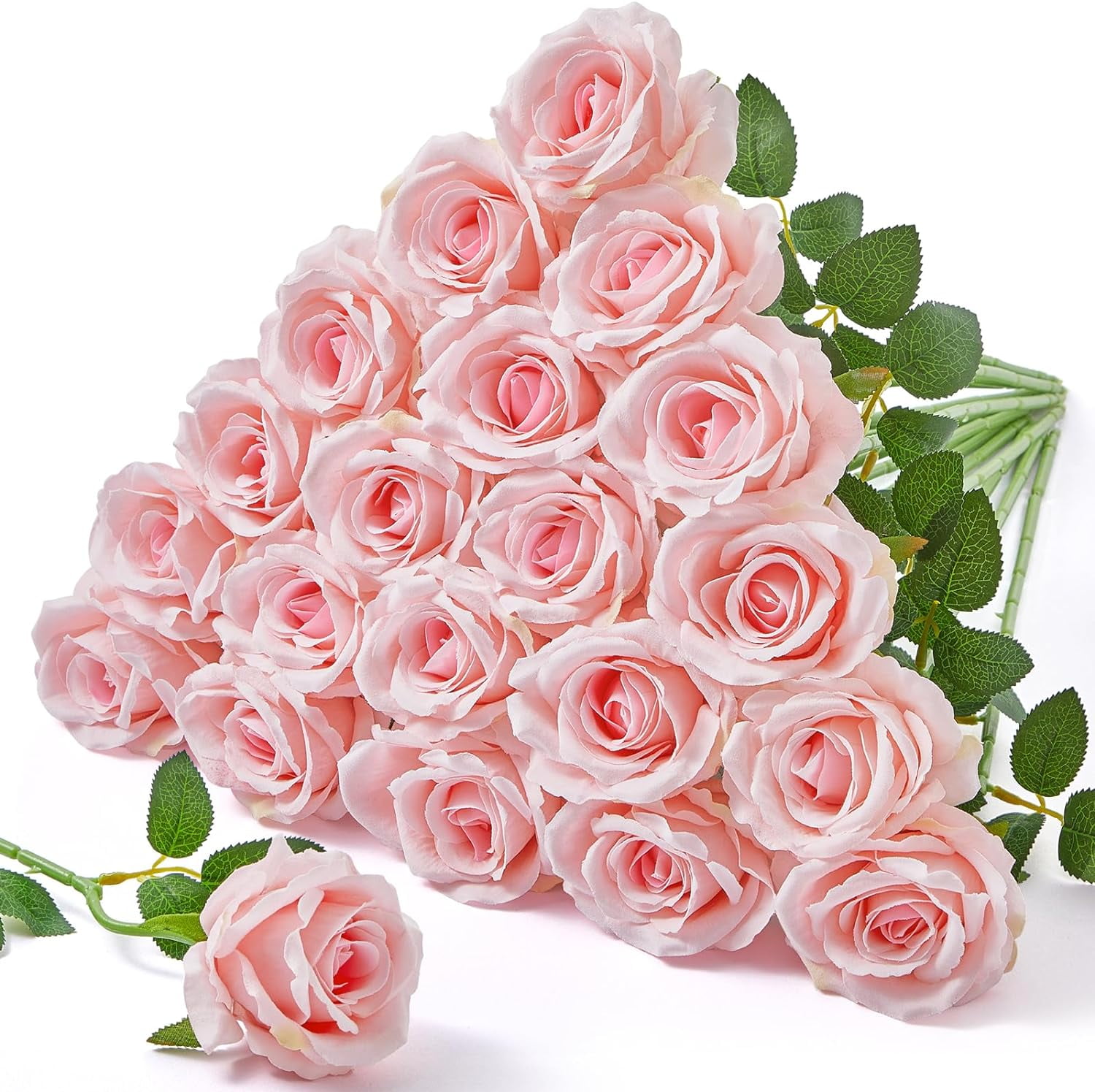 CHUNTIAN 20pcs Artificial Silk Roses, Red Velvet Realistic Roses, Fake ...