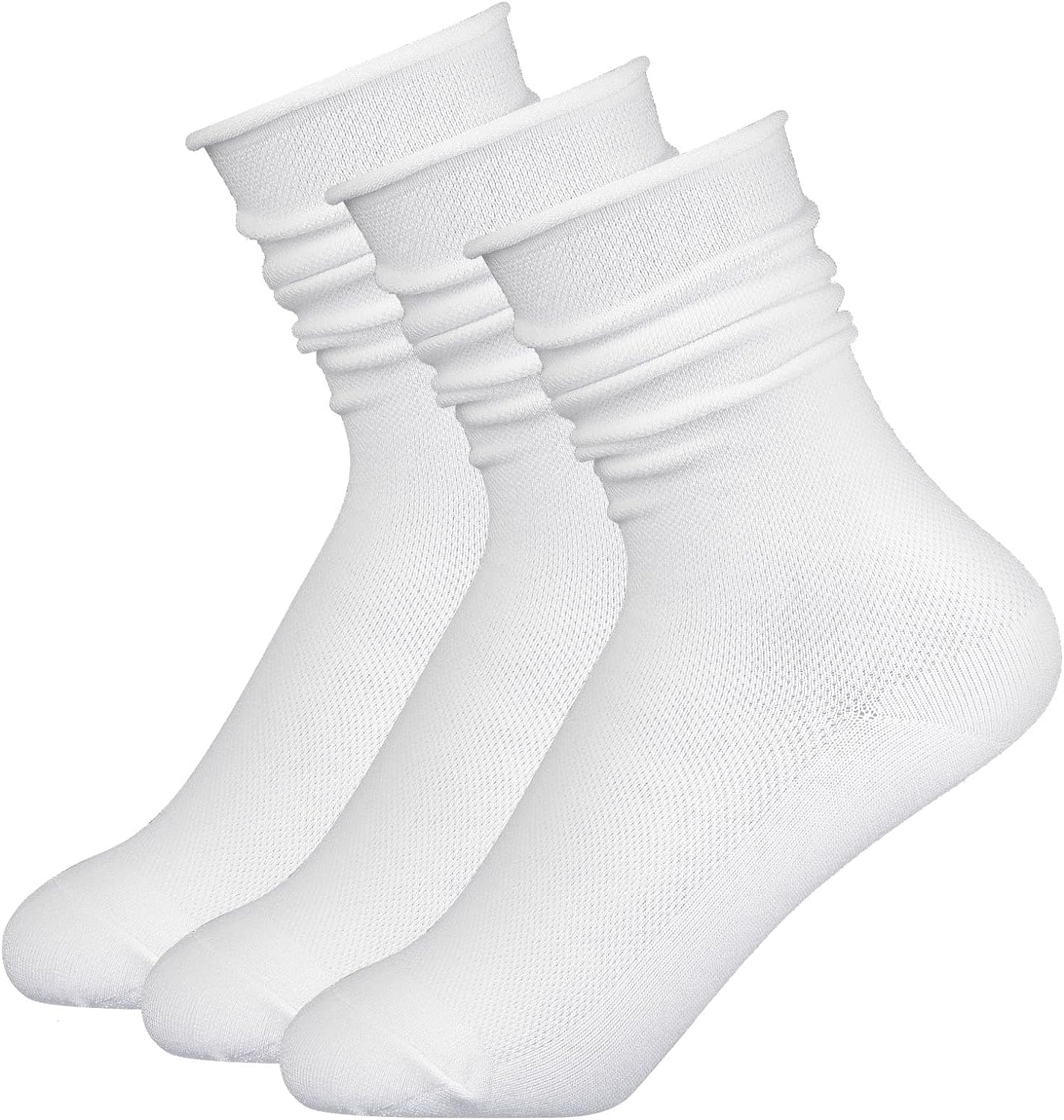 CHUNTIAN 3Pairs White Slouch Socks for Women, Cotton Crew Scrunch Socks ...