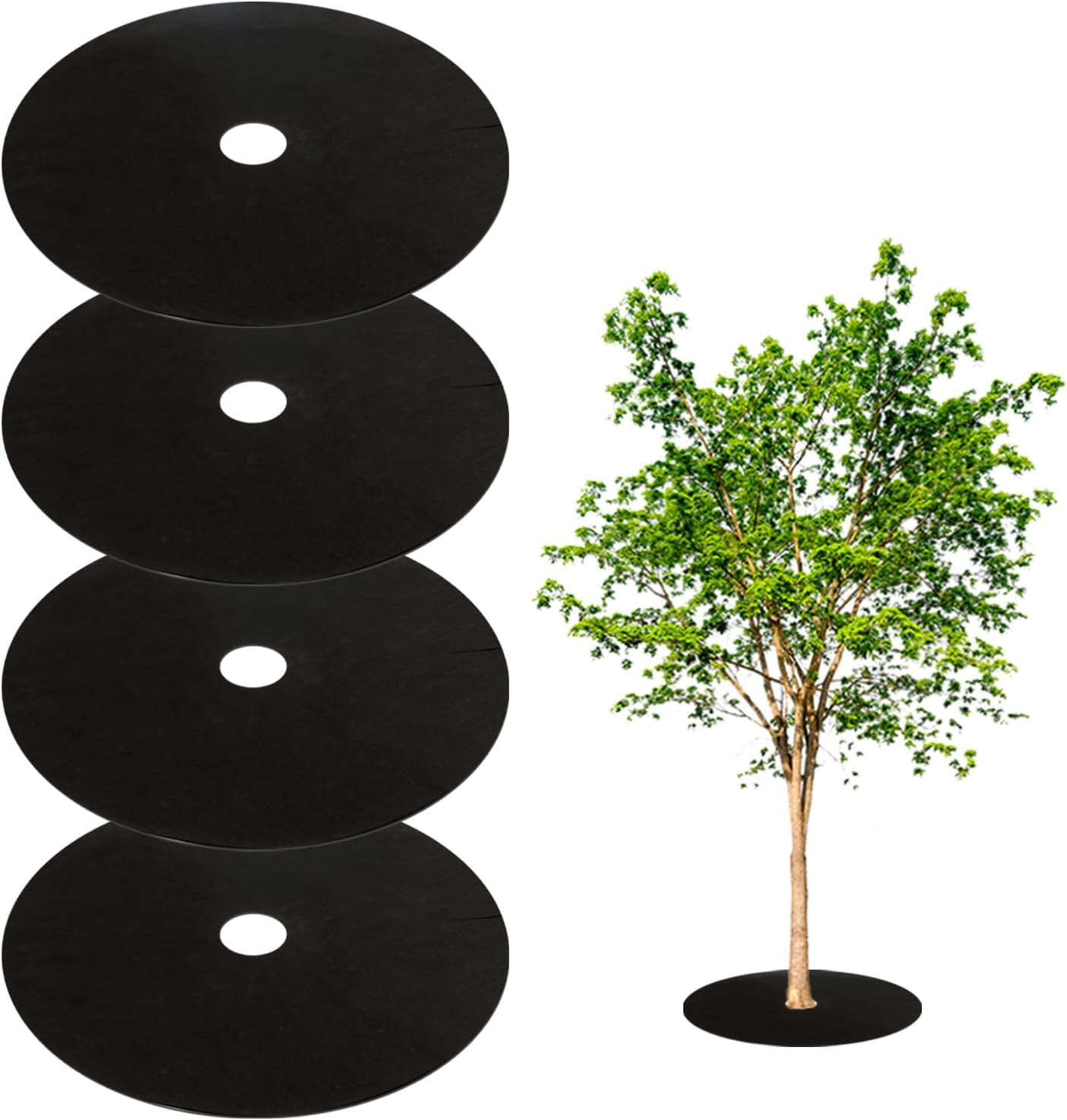 CHUNTIAN 4PCS 32.2" Non Woven Tree Mulch Ring, Weed Barrier Landscape ...