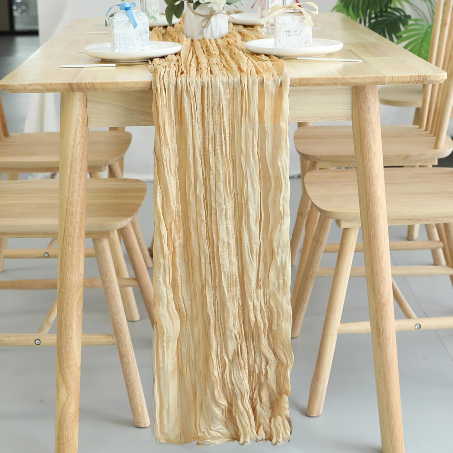 CHUNTIAN 5 Pack Cheesecloth Table Runner 196 Inch Shabby Chic Gauze ...