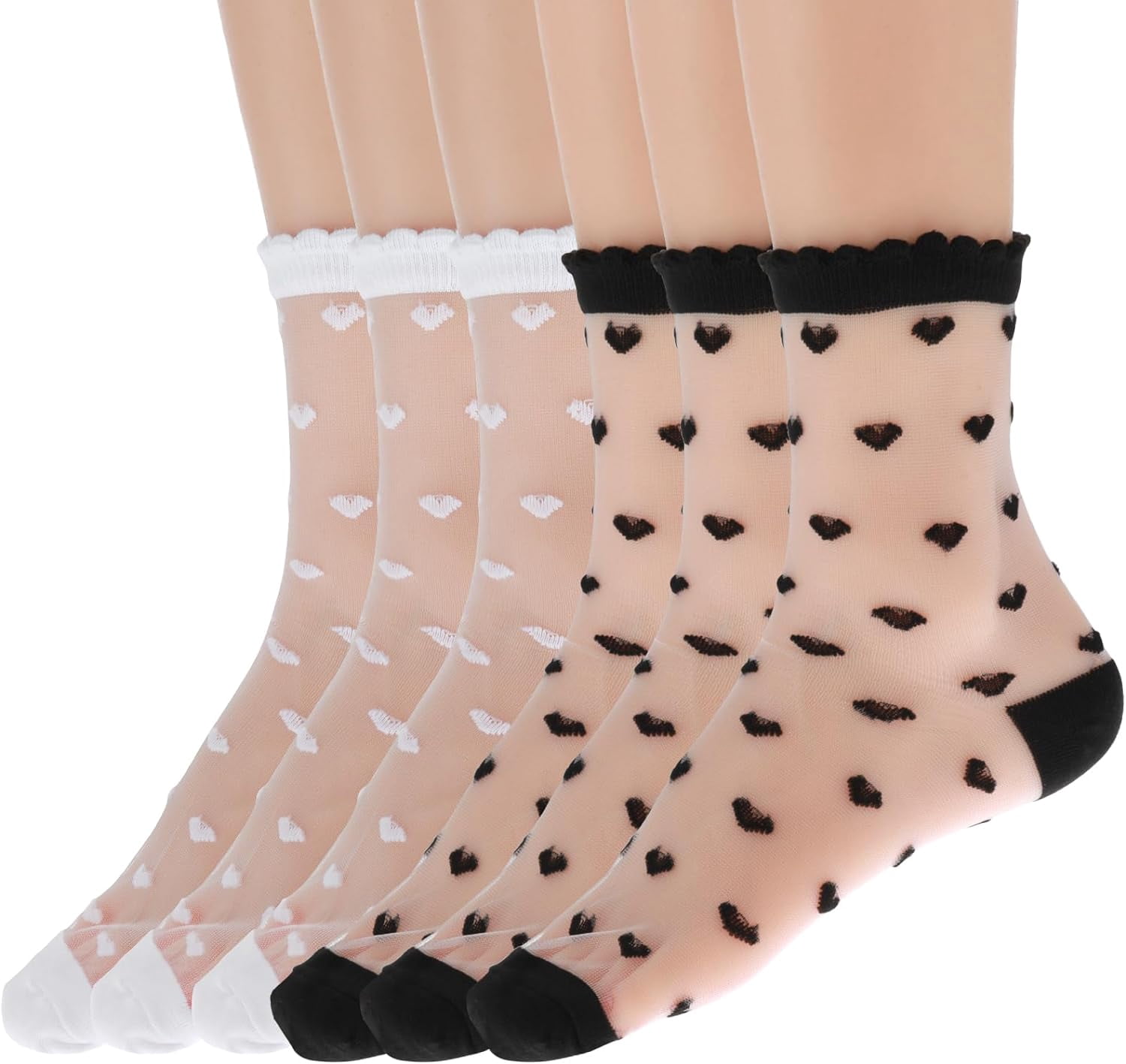 CHUNTIAN 6 Pairs Sheer Socks Transparent See Through Ankle Socks Cute ...