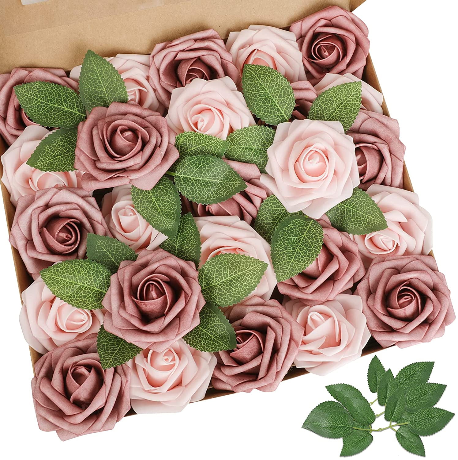 CHUNTIAN Artificial Flower Dark Red Rose 25pcs Real Looking Fake Roses ...