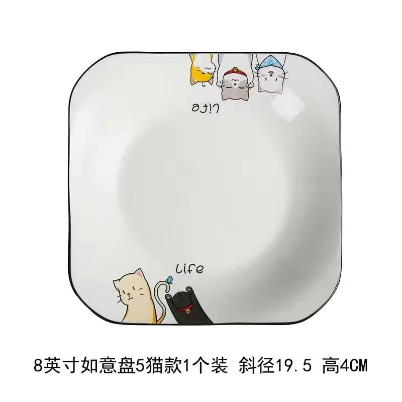CHUNTIAN Cute Cartoon Style White Ceramic Dinner Plate Steak Plate ...