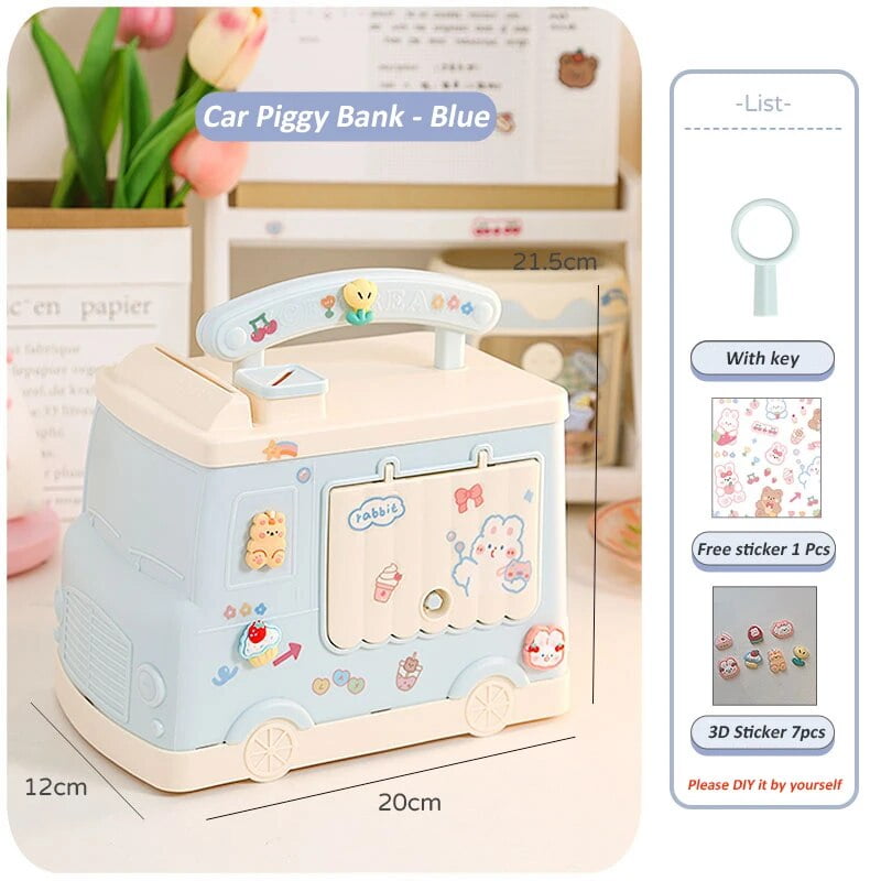 CHUNTIAN Cute House Car Money Box With Sticker Kawaii Piggy Bank For ...