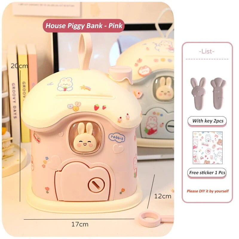 CHUNTIAN Cute House Car Money Box With Sticker Kawaii Piggy Bank For ...