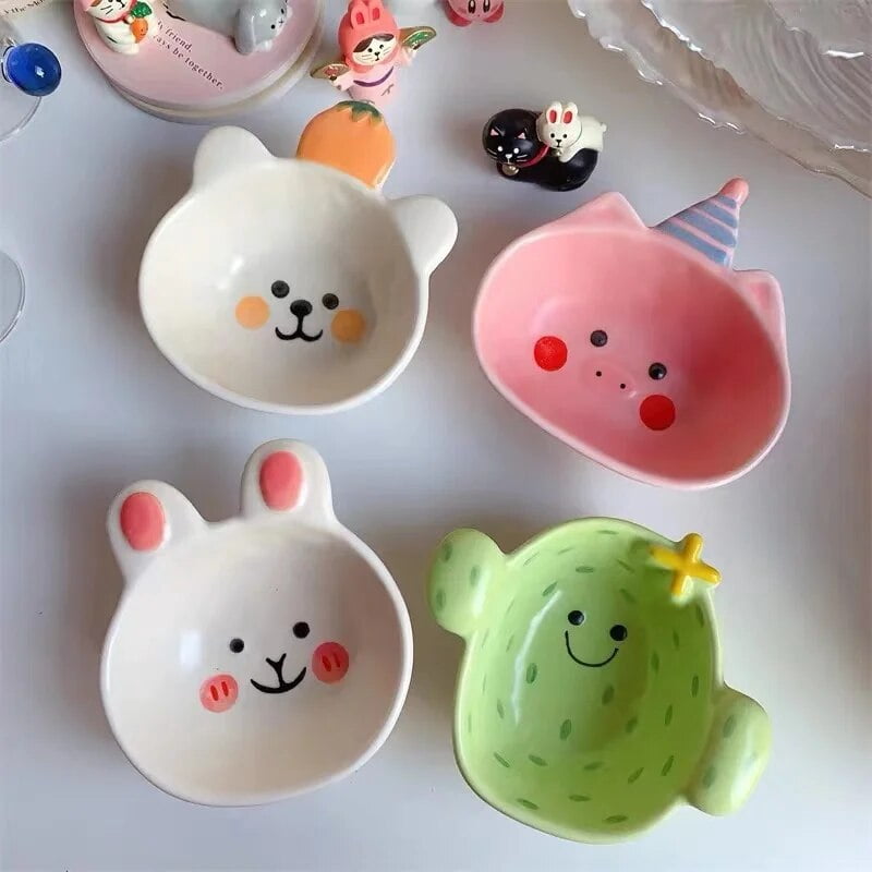 CHUNTIAN Cute Piggy Matte 4 Cartoon Ceramic Dip Bowl Korean Style ...