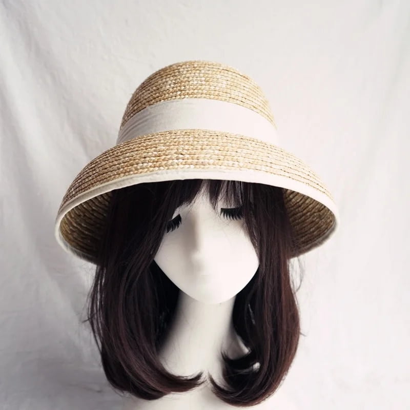 Chuntian French Womens White Edging Retro Straw Bell Shaped Small