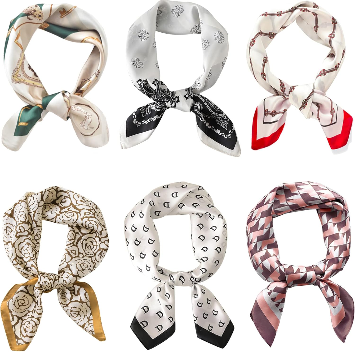 CHUNTIAN Glamorstar Satin Neck Scarf 6 Packs Square Handkerchief for ...