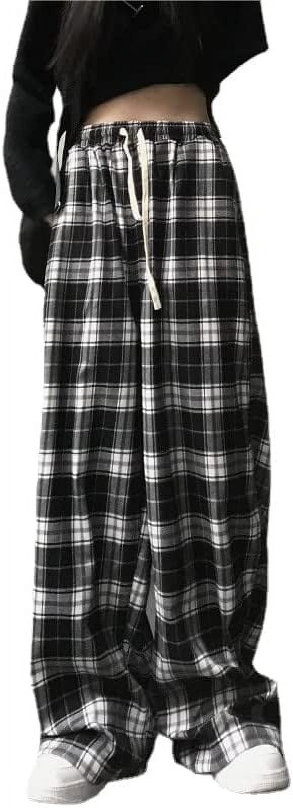 CHUNTIAN Grunge Baggy Cargo Pants Y2K Casual Plaid Drawstring Goth Alt Trousers Fairy Grunge ...