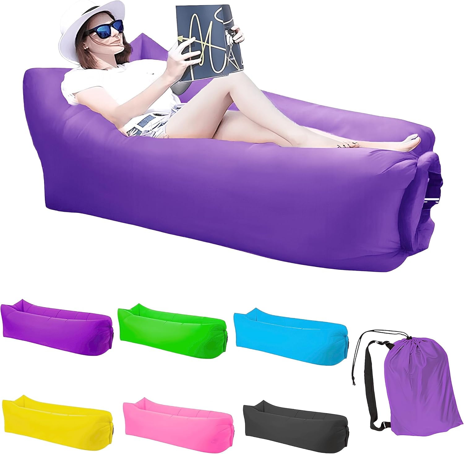 CHUNTIAN Inflatable Lounger Air Sofa Hammock, Inflatable Couch for Camping, Portable Waterproof ...