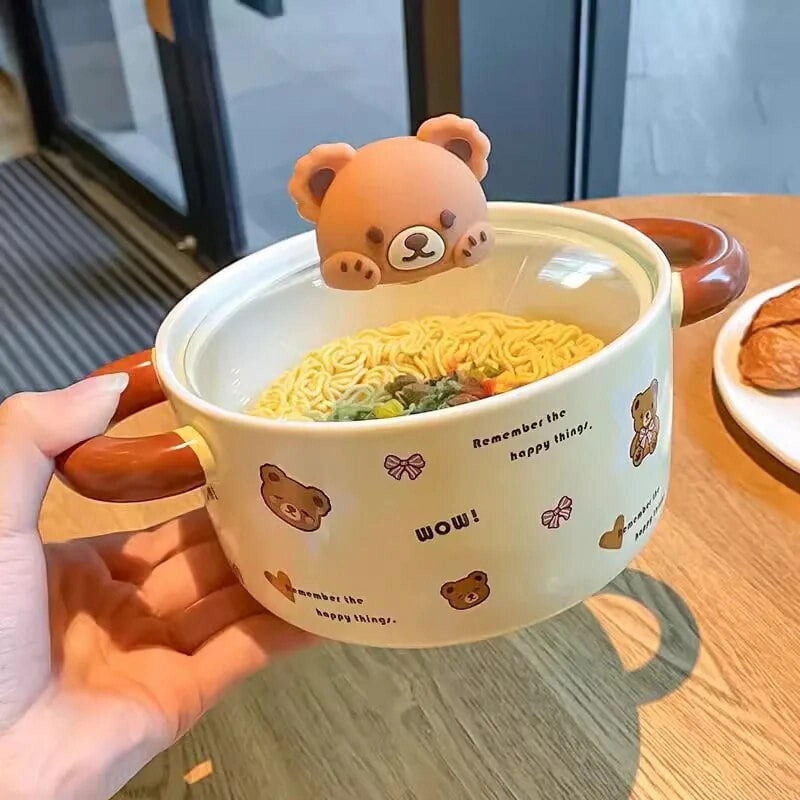CHUNTIAN Kawaii Bear Jumbo Ramen Bowl With Lid Kitchen Tableware Cute ...