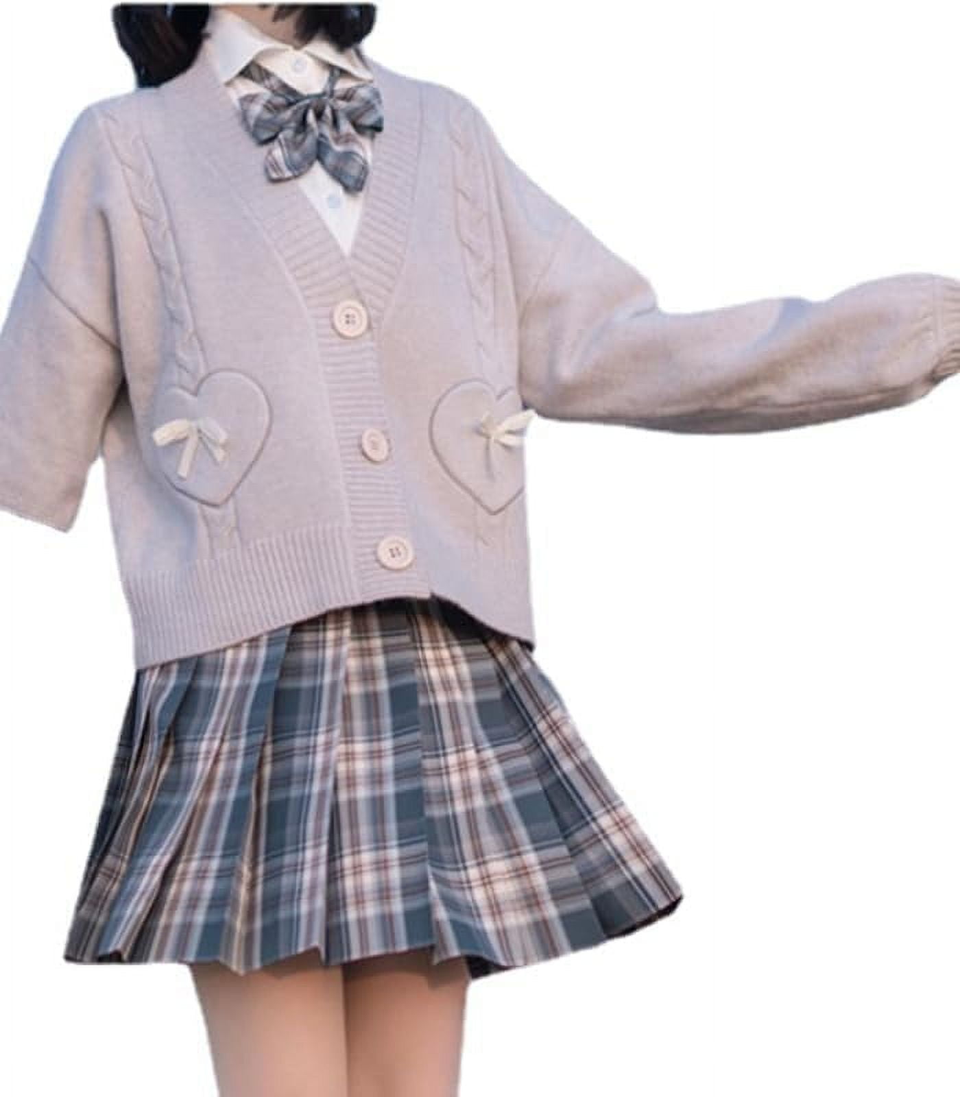 CHUNTIAN Kawaii Cardigan with Cute Bowknot and Heart Japanese Y2K Preppy JK Uniform Knit Loose ...