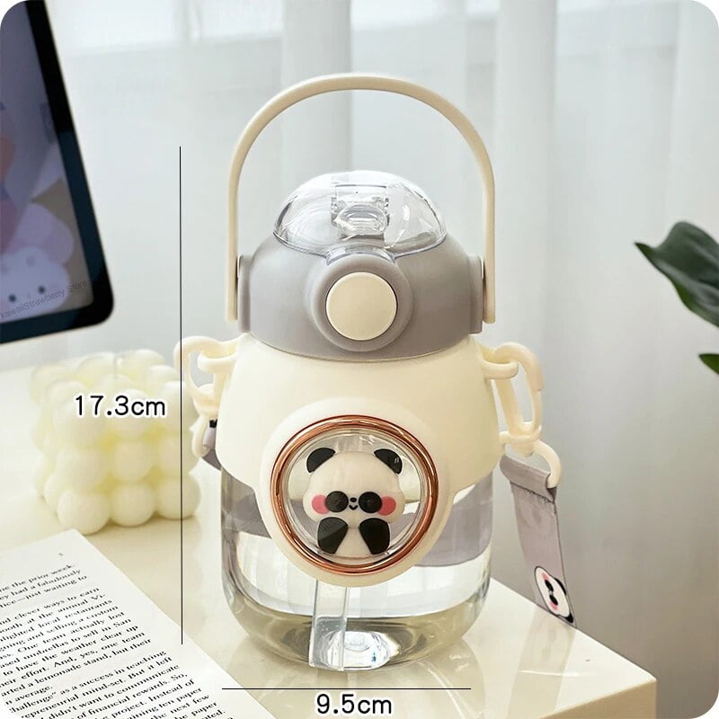 CHUNTIAN Kawaii Cat Panda Water Bottle With Straw Strap For Kids Girls BPA Free 820ml Cute ...