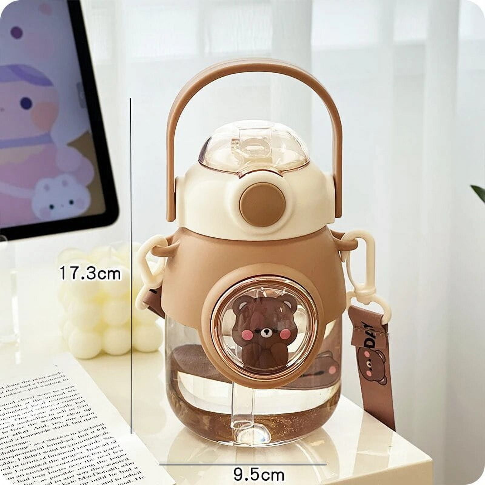 CHUNTIAN Kawaii Cat Panda Water Bottle With Straw Strap For Kids Girls BPA Free 820ml Cute ...