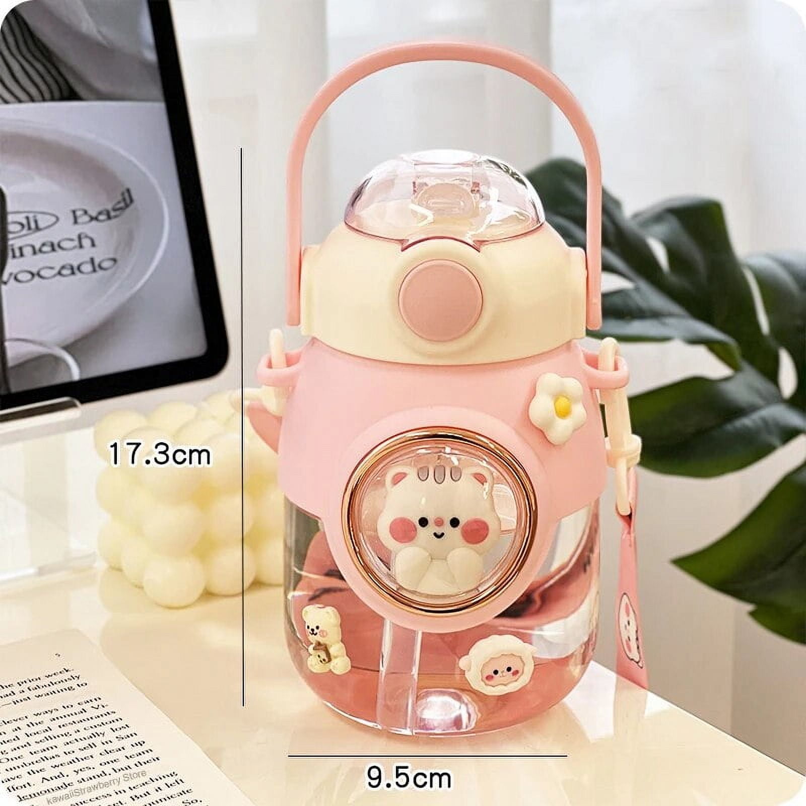 CHUNTIAN Kawaii Cat Panda Water Bottle With Straw Strap For Kids Girls BPA Free 820ml Cute ...