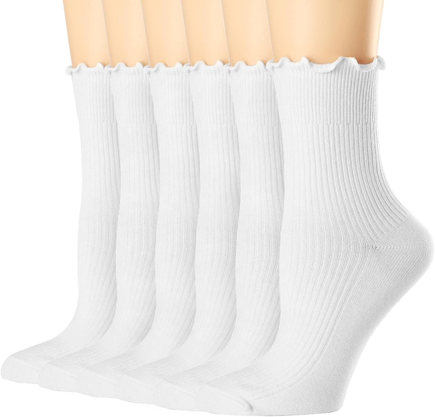 CHUNTIAN Mary Womens Socks, Ruffle Turn-Cuff Casual Crew Socks ...