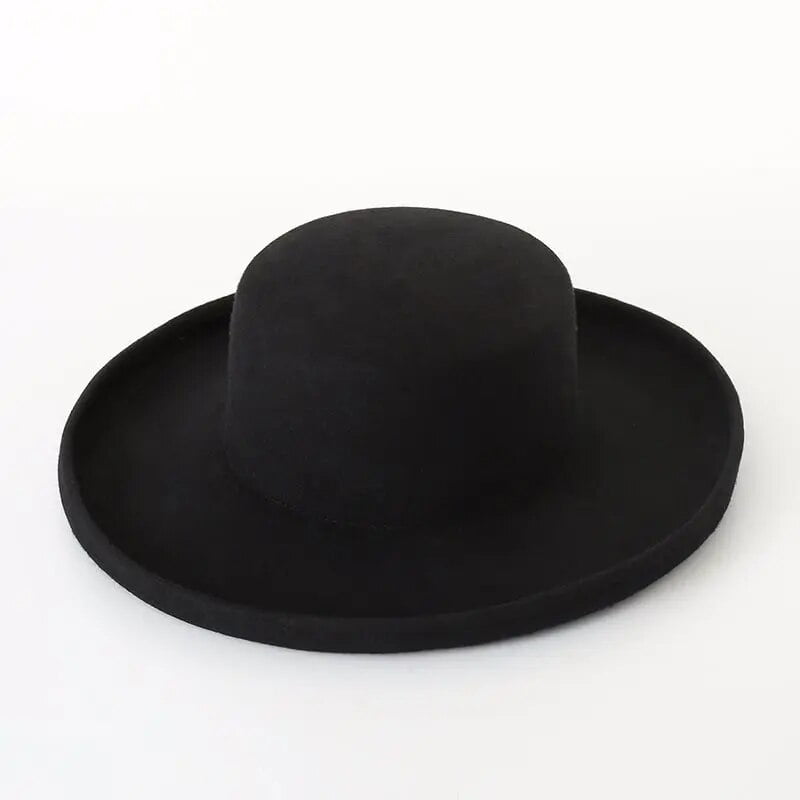 Chuntian Neutral Curled Big Brim Flat Top Hat Men And Women Autumn And