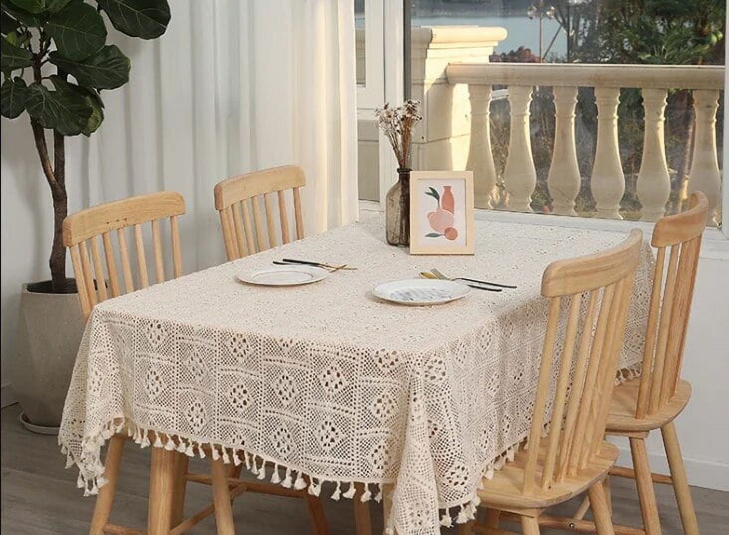CHUNTIAN Rectangular Hollow Out Tablecloth Beige Rural Retro Crochet ...