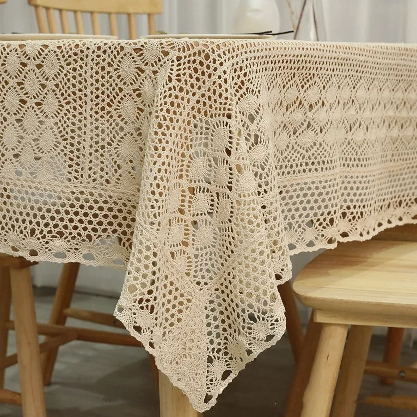 CHUNTIAN Rectangular Hollow Out Tablecloth Beige Rural Retro Crochet ...