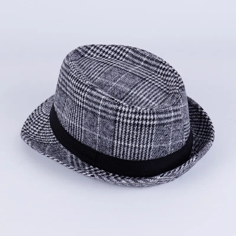 CHUNTIAN Retro Men Fedoras Hat Solid Plaid Top Jazz Cap For Man Warm ...