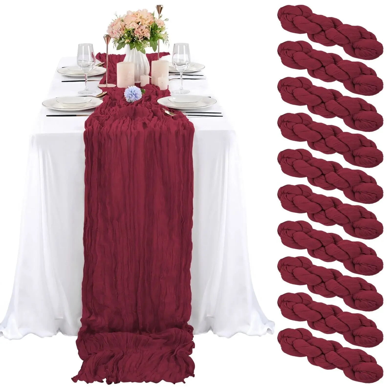 CHUNTIAN Set of 10 Table Runner Gauze Crepe Cheese Cloth Wedding Table ...