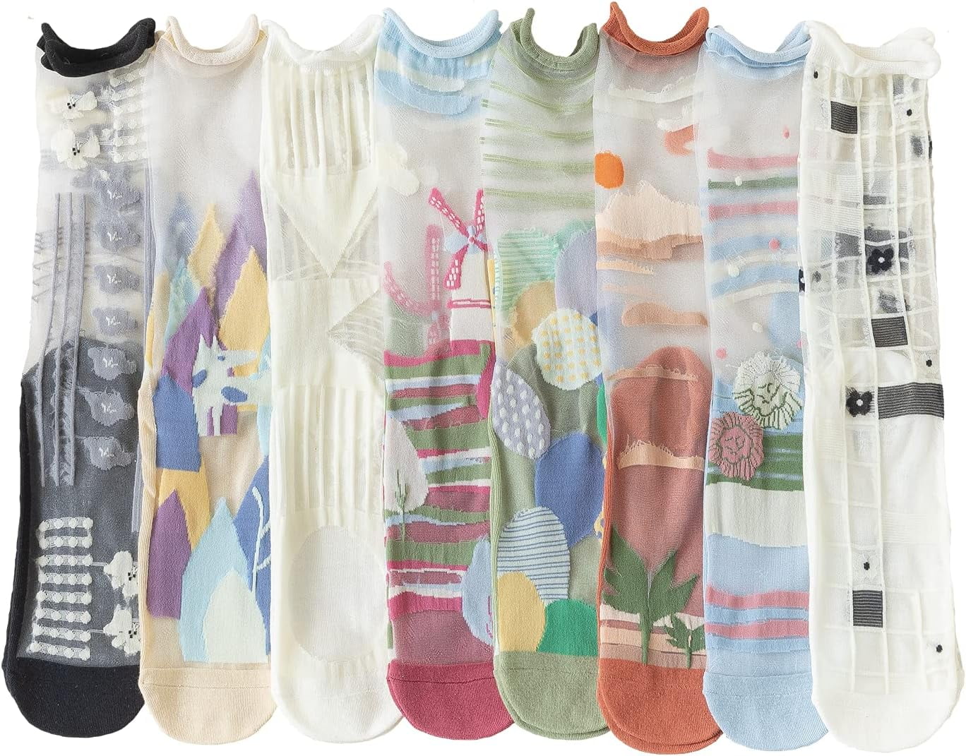 CHUNTIAN Sheer Socks,Vintage Transparent Flower Ankle High Socks,Thin ...