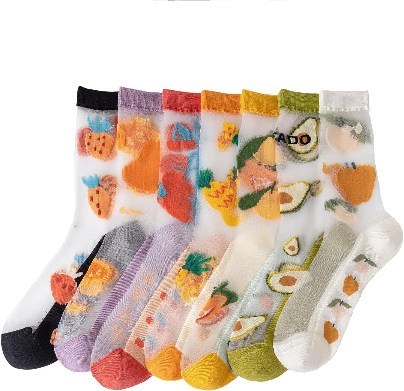 CHUNTIAN Sheer Socks,Vintage Transparent Flower Ankle High Socks,Thin ...