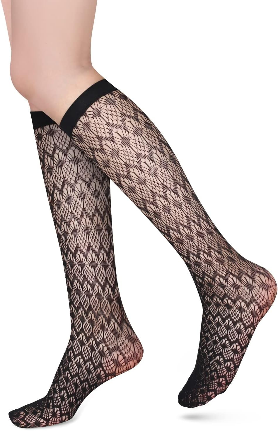 CHUNTIAN Sox Womens Fishnet Knee High Socks Girls Hollow Out Black Lace ...