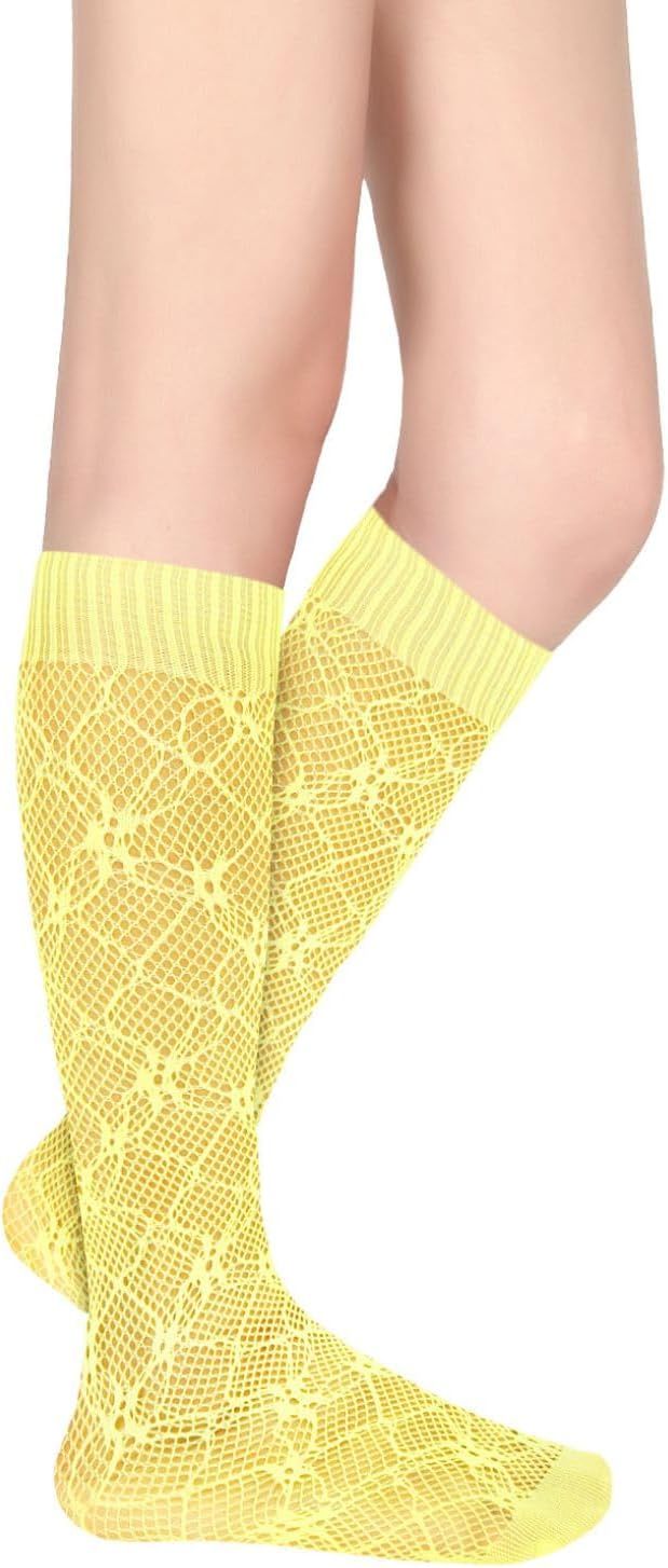 CHUNTIAN Sox Womens Girls Cute Fishnet Knee High Socks Colorful Hollow ...