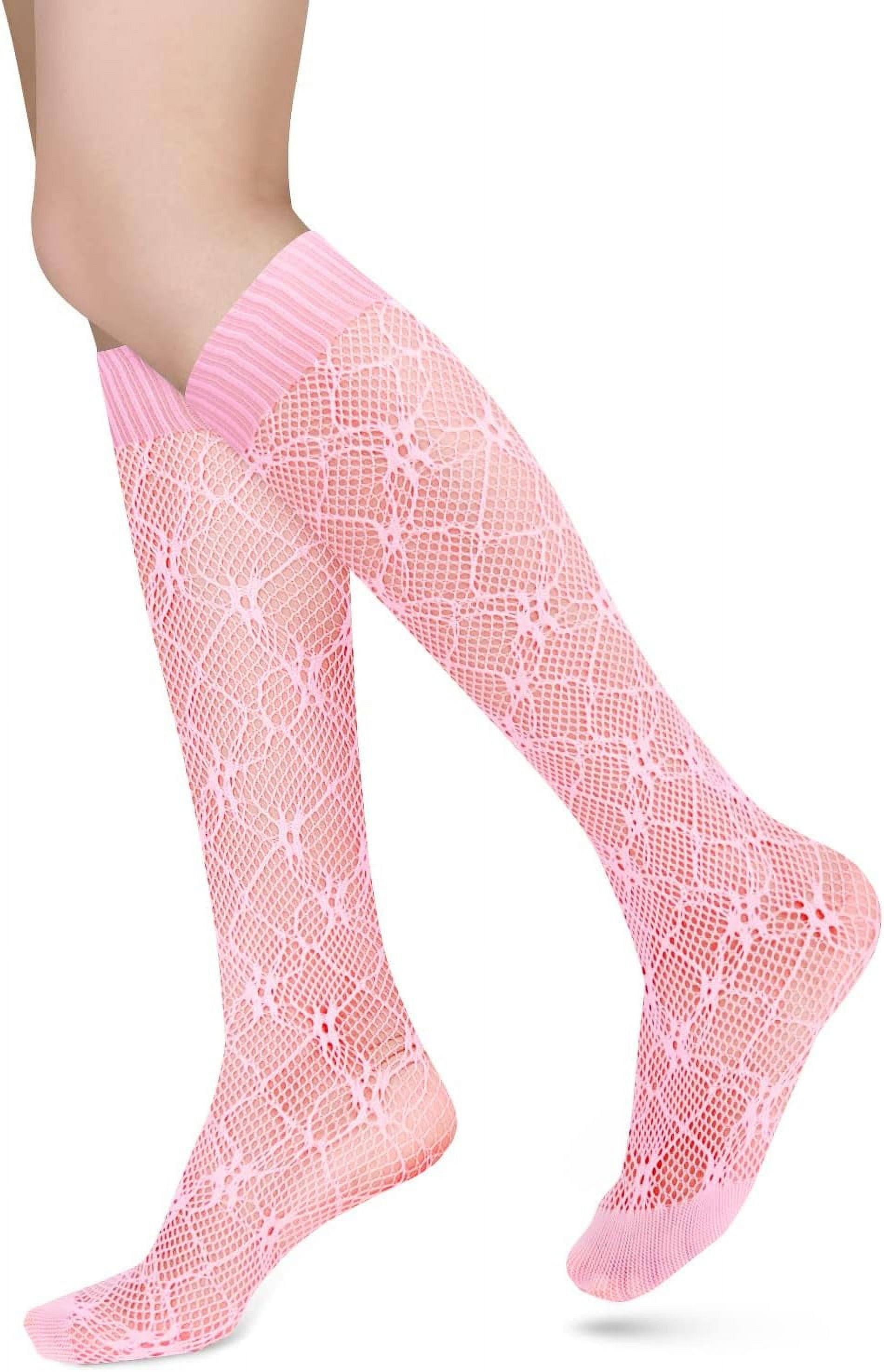 CHUNTIAN Sox Womens Girls Cute Fishnet Knee High Socks Colorful Hollow ...